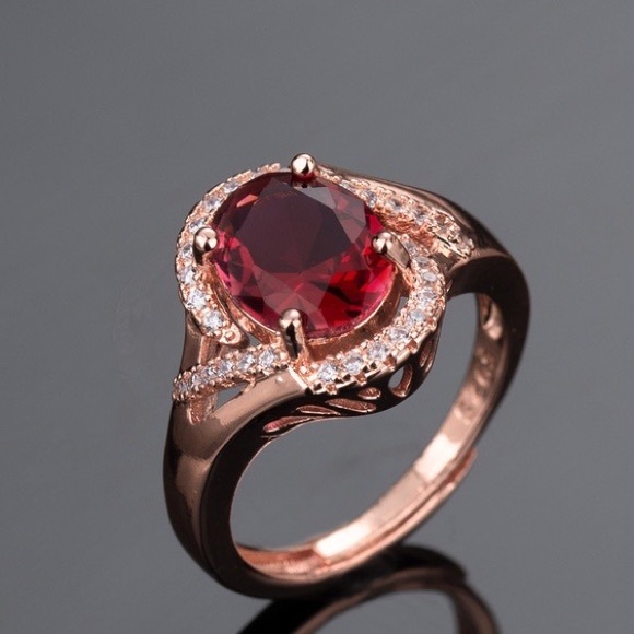 Jewelry | Rose Gold Red Gemstone Ring Adjustable | Poshmark